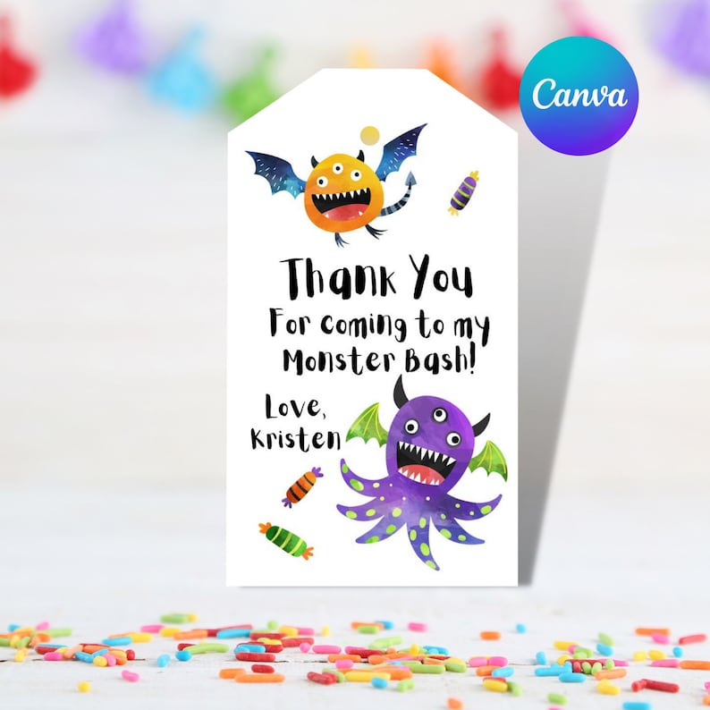 Editable Birthday Gift Tags Monster Gift Tags Personalized Gift Tags ...