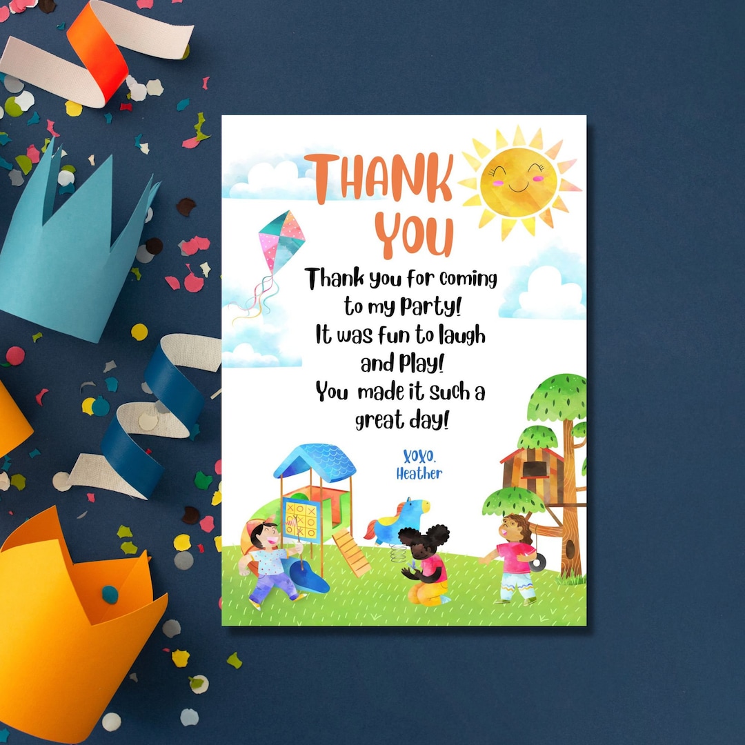 Personalized Playground Birthday Thank You Card Template Editable Playground Thank You Card for ...