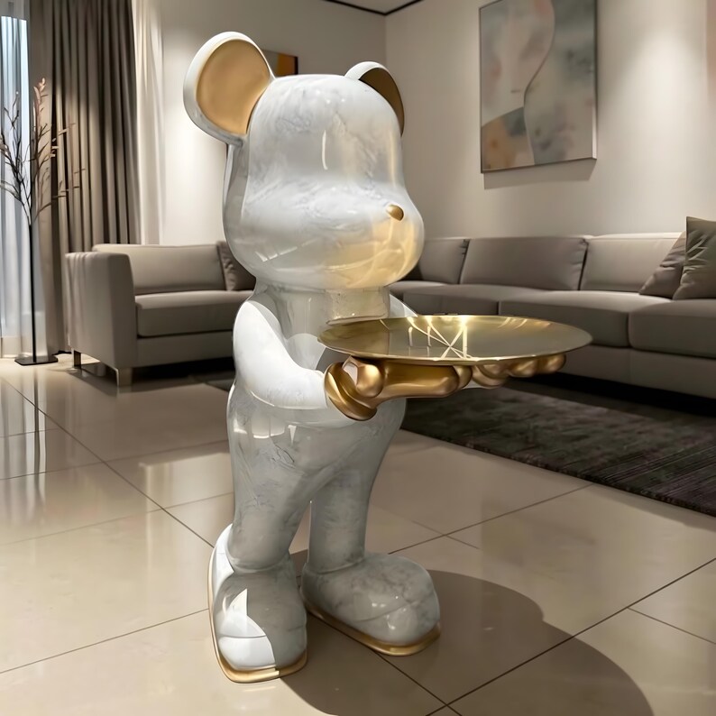 Modern Bear Sculpture With Tray: Resin Figurine Home Decor Statue - Etsy