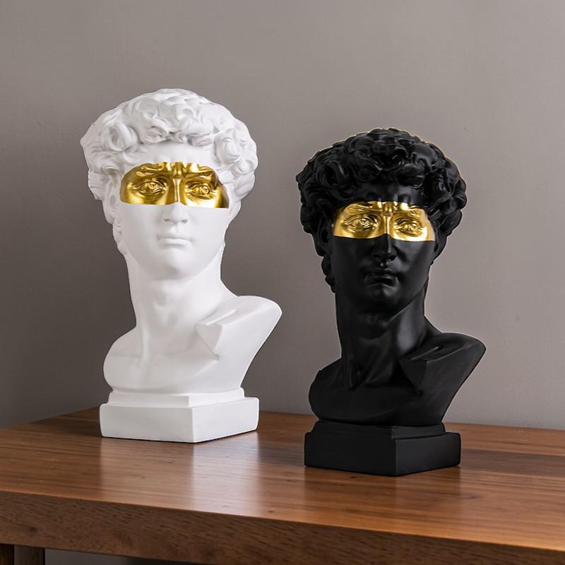 Modern David Head Bust Sculpture – Abstract Resin Statue Home Office ...