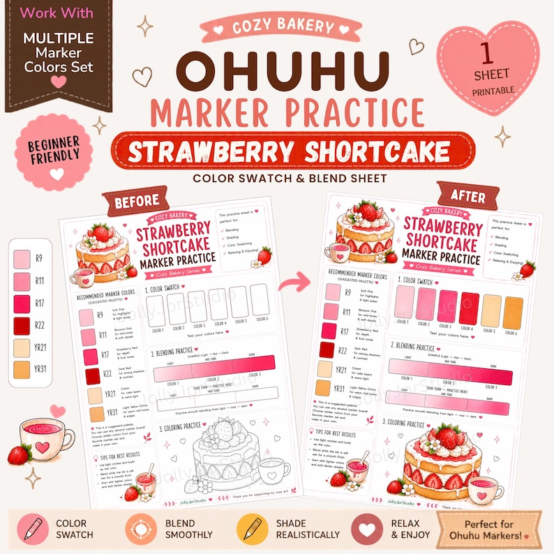 Cozy Bakery Marker Practice Sheet | Strawberry Shortcake | Ohuhu Color ...