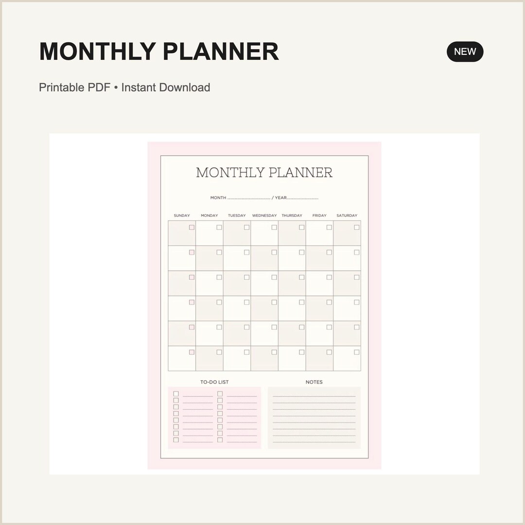 Monthly Planner Printable PDF | Undated Calendar Planner | Instant ...