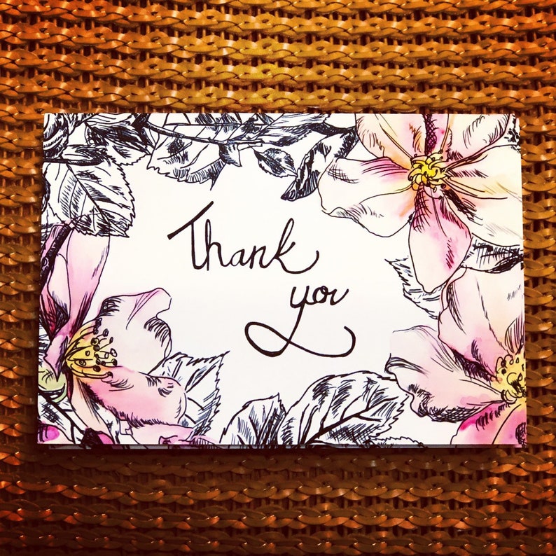 Crosshatch Pink Flower Thank You Card, Self Print, Downloadable ...