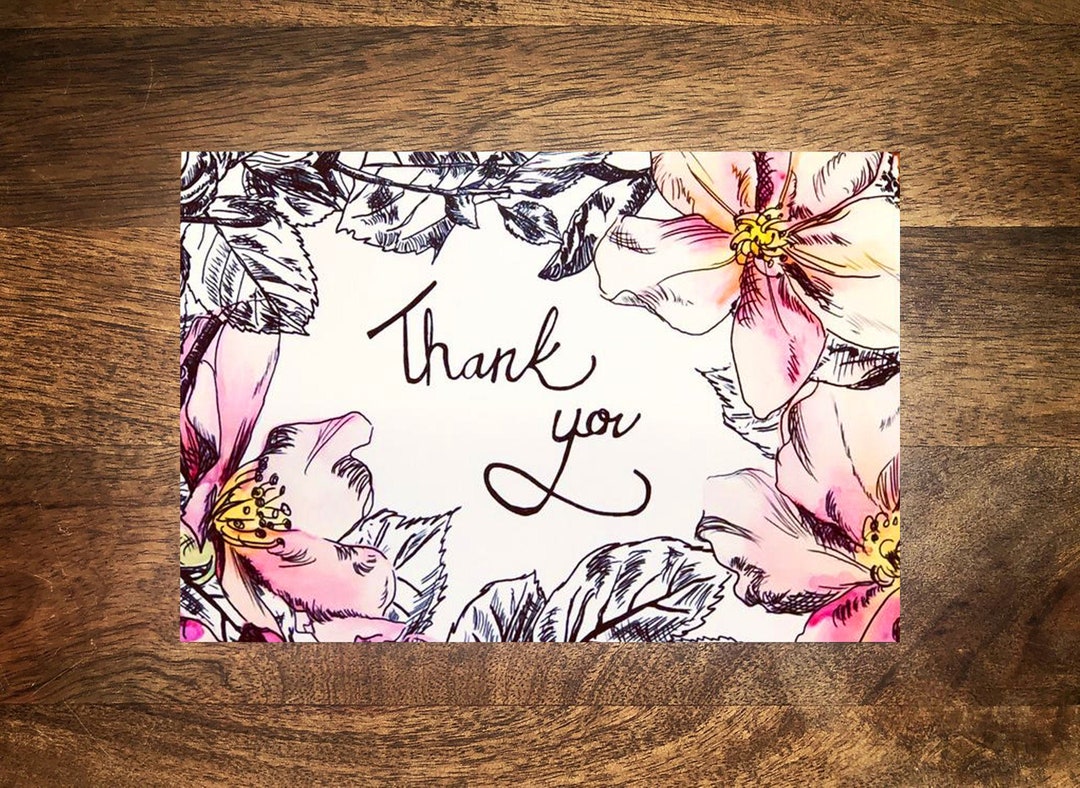 Crosshatch Pink Flower Thank You Card, Self Print, Downloadable ...