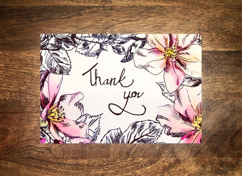 Crosshatch Pink Flower Thank You Card, Self Print, Downloadable ...