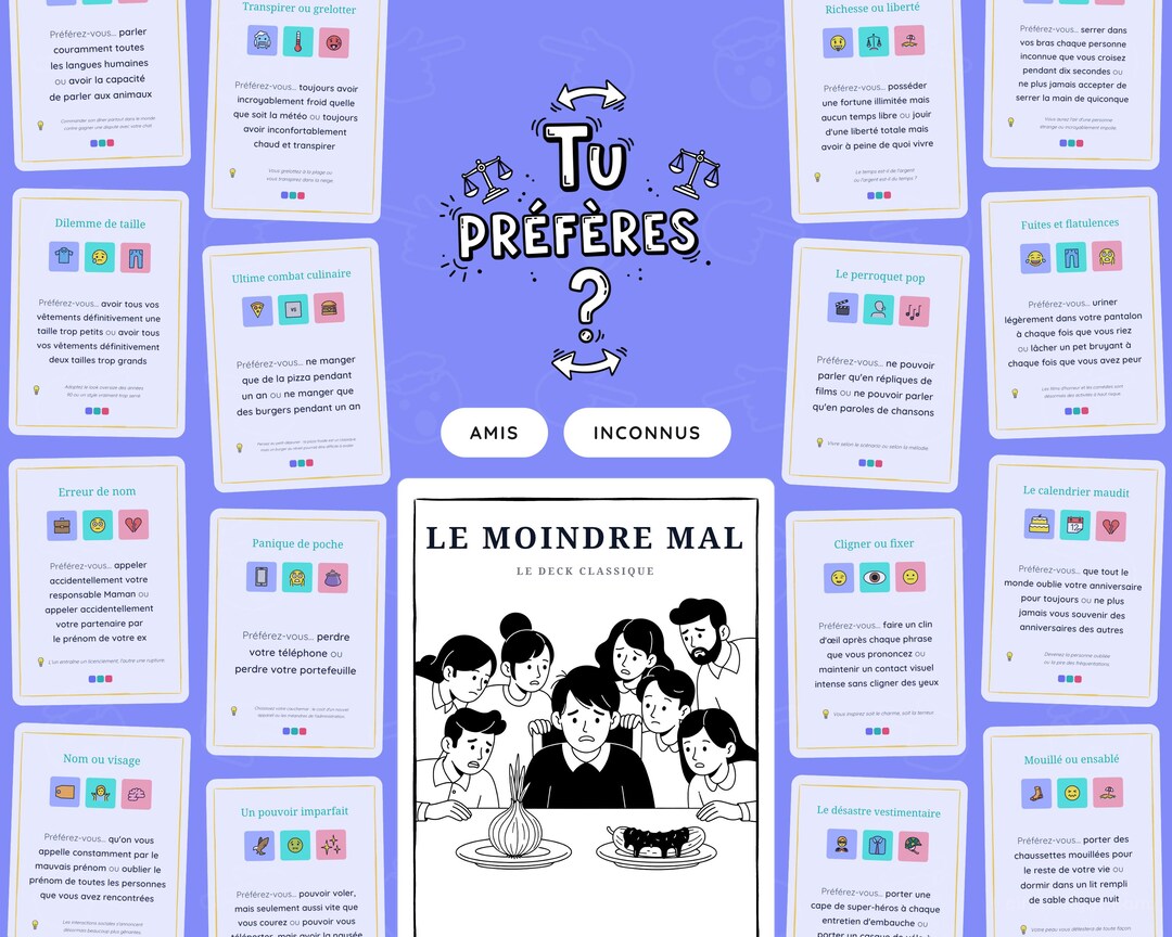 Tu Préfères ? Jeu De Cartes à Imprimer | Choix Impossibles | Le Moindre ...
