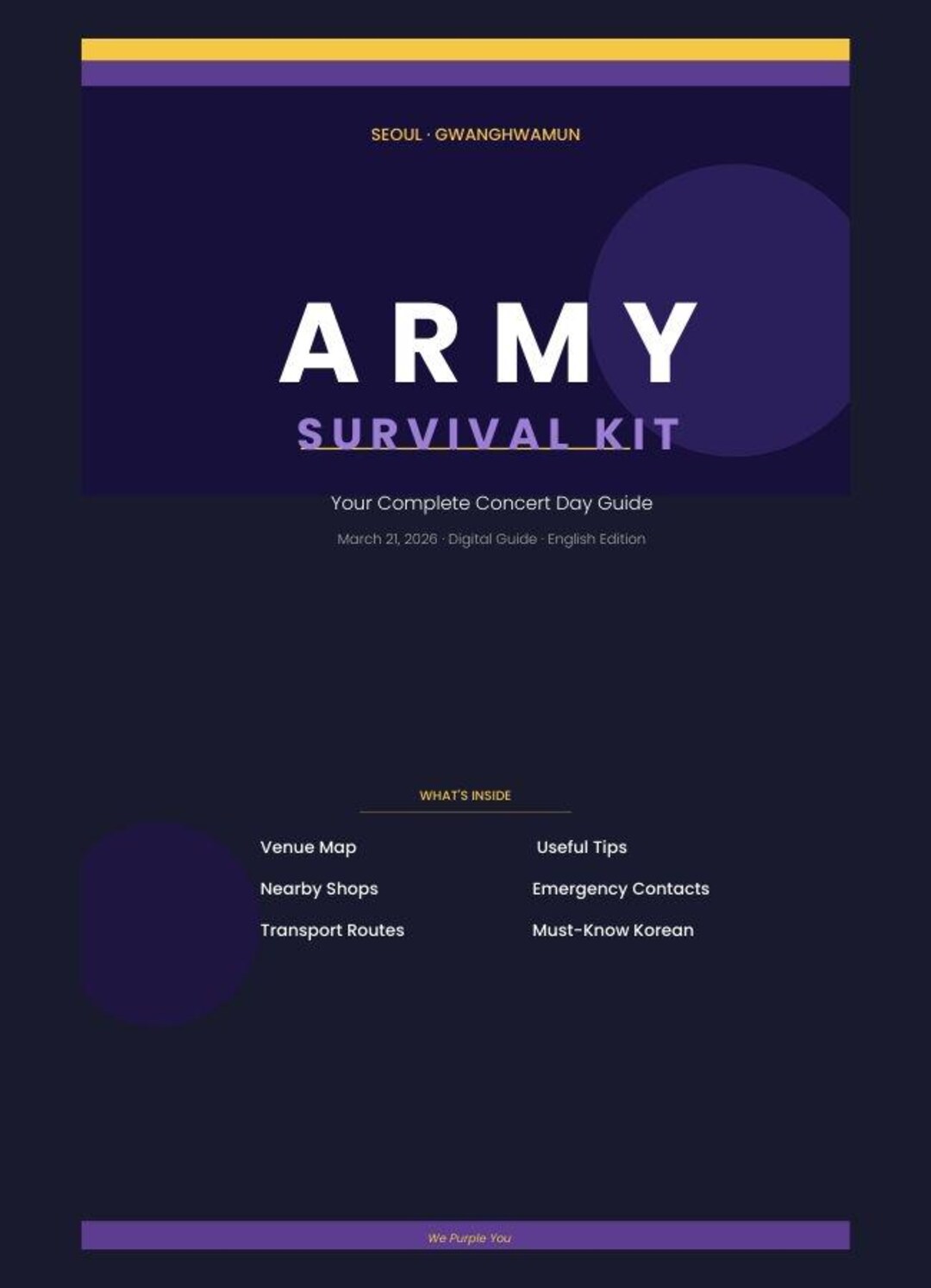 BTS Seoul Concert 2026, ARMY Survival Kit, 5-page Digital Travel Guide ...