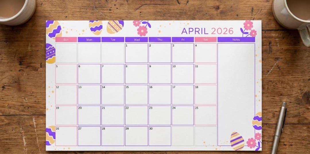 Printable Easter Calendar, Easter Gifts, Digital Download, Productivity ...