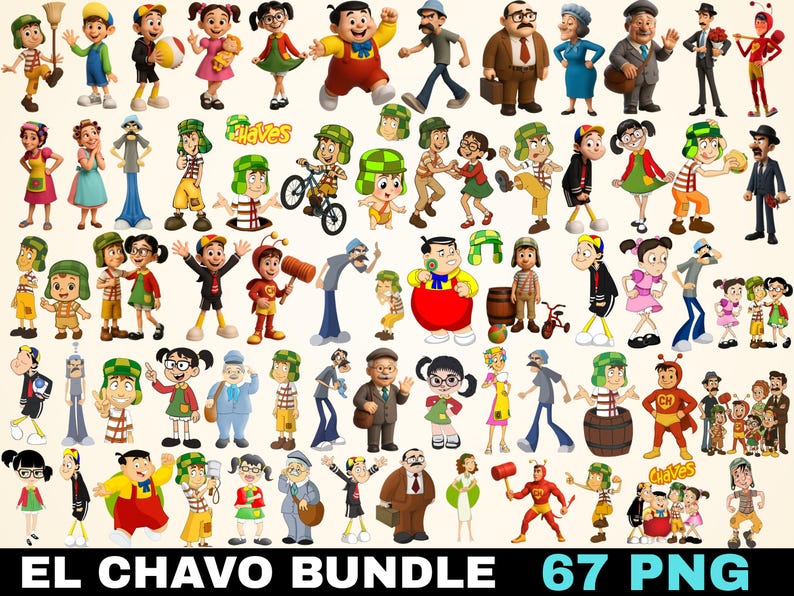 El Chavo Cartoon Clipart PNG Bundle, Retro Characters (digital Download ...