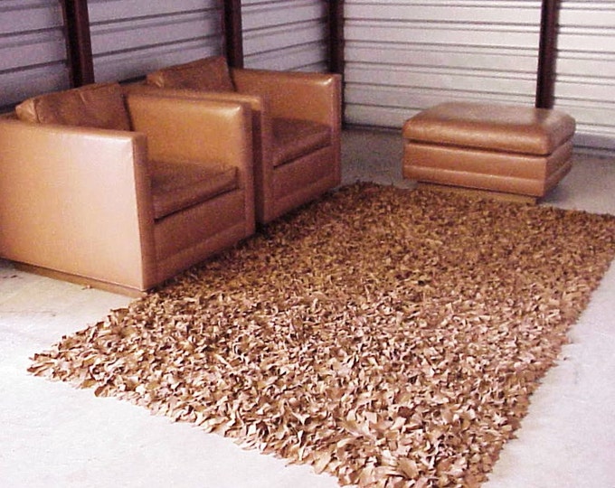 Hand-woven Shaggy Shag Leather Rug 5x8 Mid Century Modern - Etsy