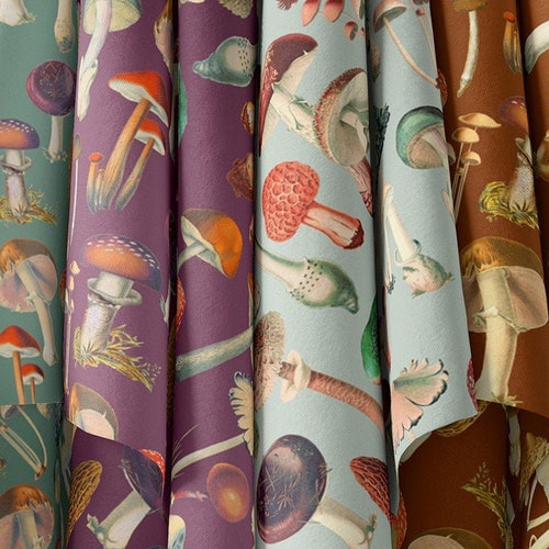 Mushroom Fabric Vintage Toadstools Fungi Woodland Designer - Etsy
