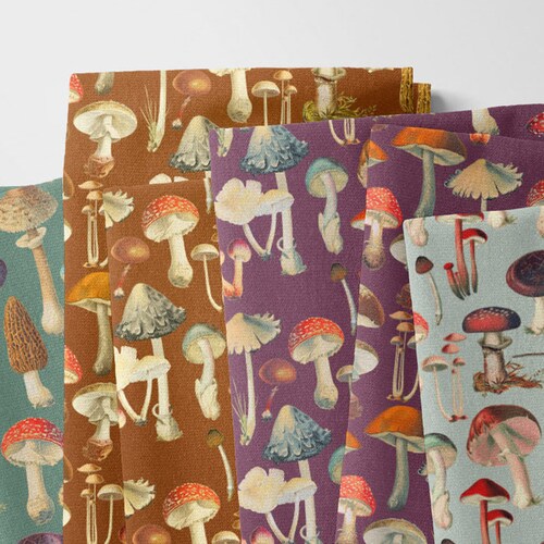 Mushroom Fabric Vintage Toadstools Fungi Woodland Designer - Etsy