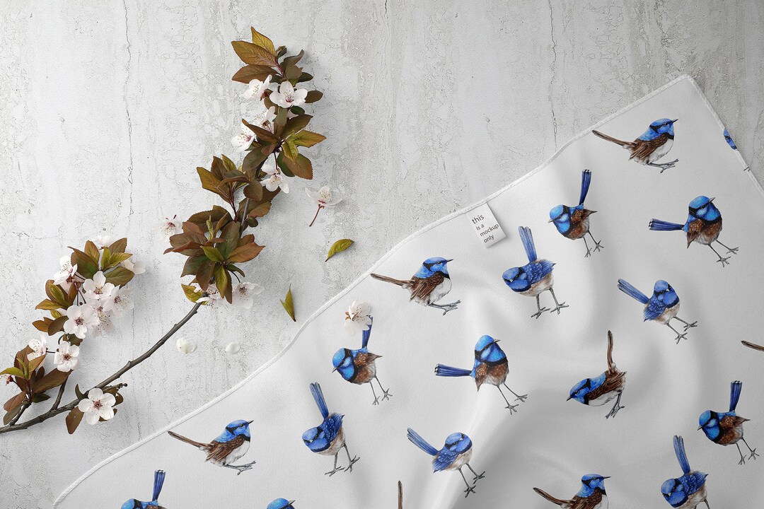 LAST CHANCE Blue Wren Fabric: Australian Bird Print, Eco Friendly ...