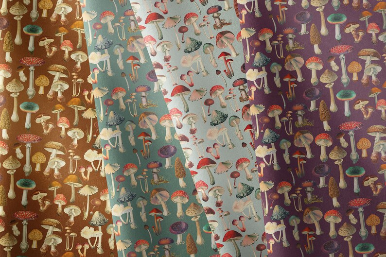 Mushroom Fabric by the YARD Vintage Style Golden Mustard Fungi | Etsy