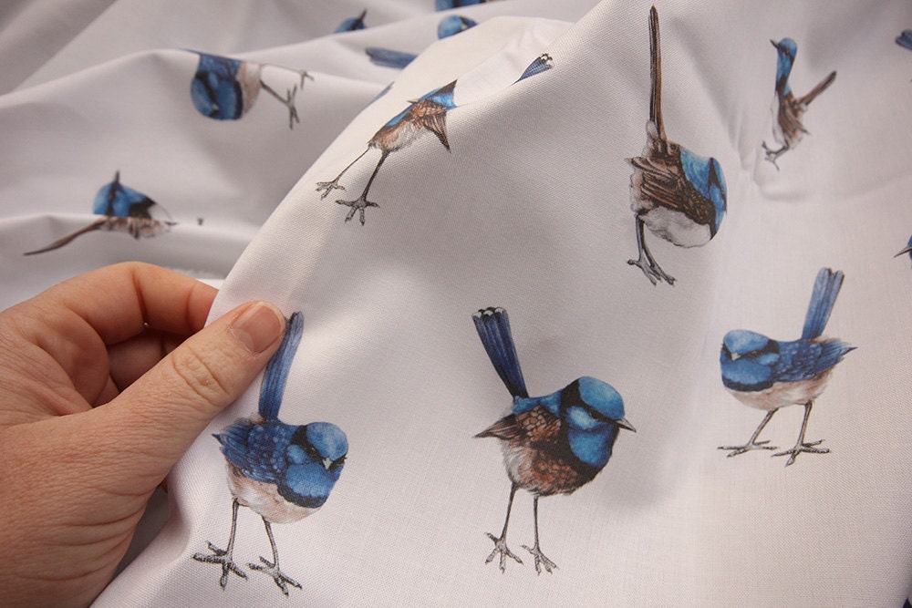 Blue Wren Fabric by the Metre Printed in Australia - Etsy Australia