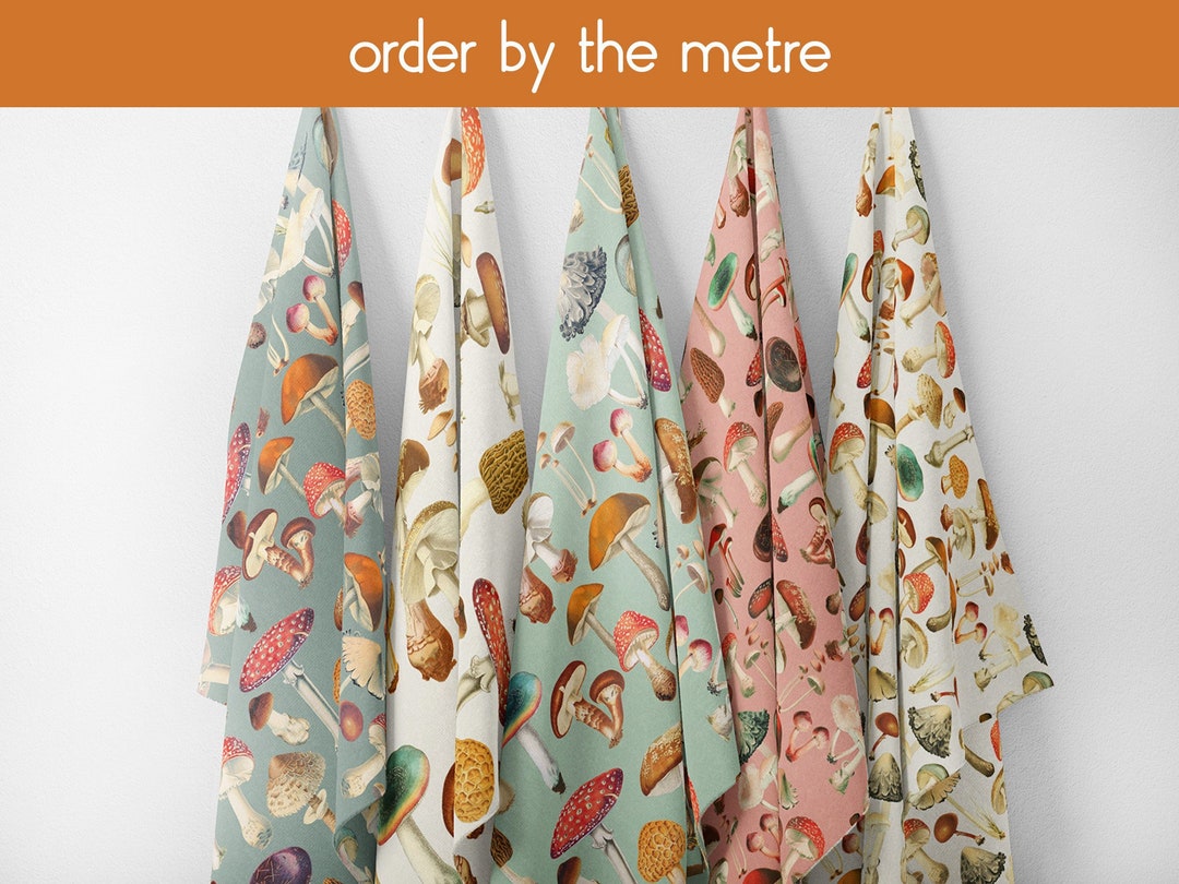 LAST CHANCE Mushroom Fabric: Vintage Toadstool Fungi Print - Organic ...