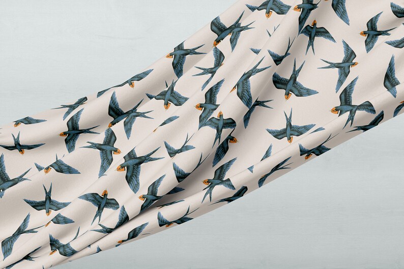 Swooping Swallow Bird Fabric by the YARD Choose Colour & Print Scale ...