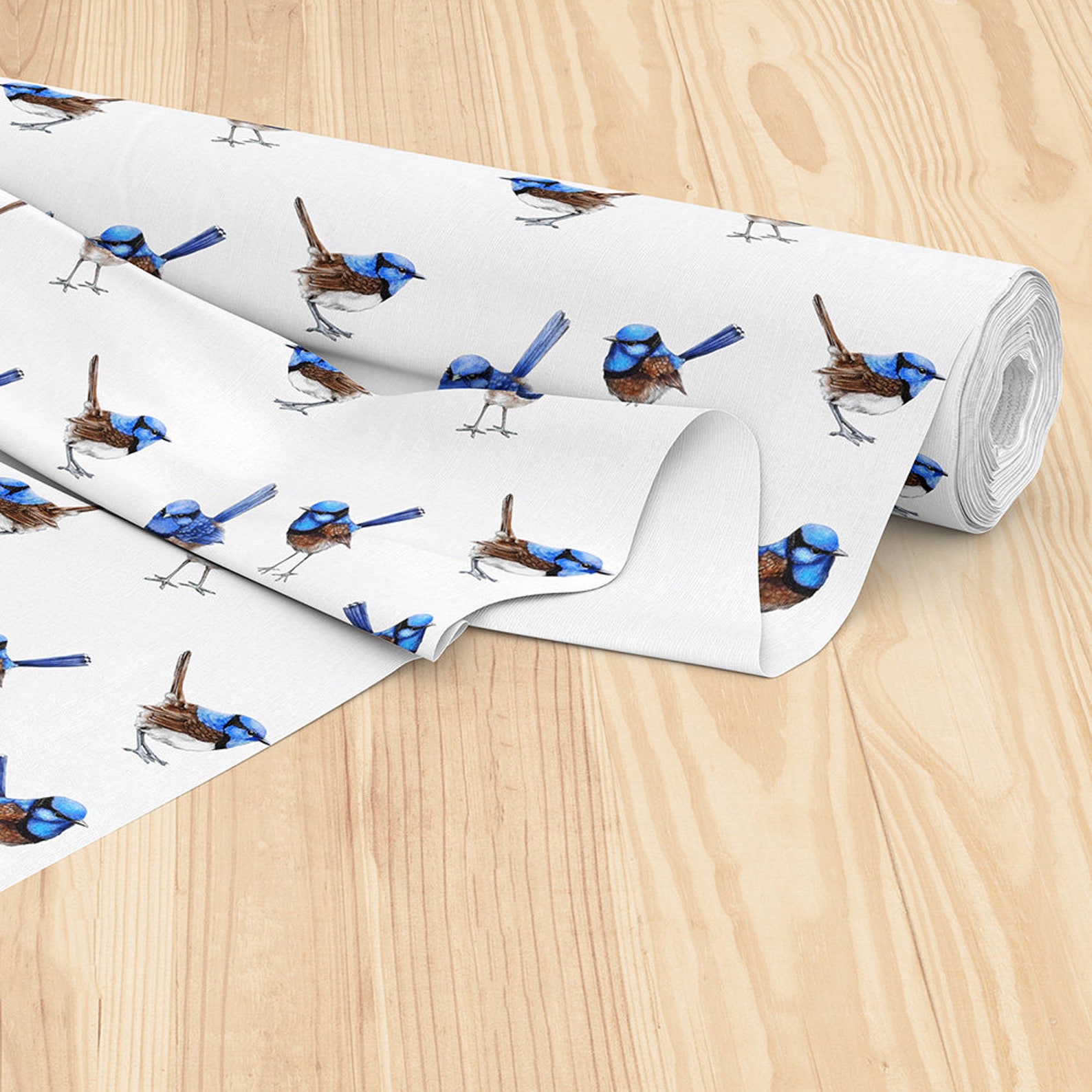 Blue Wren Fabric by the Metre Printed in Australia - Etsy Australia