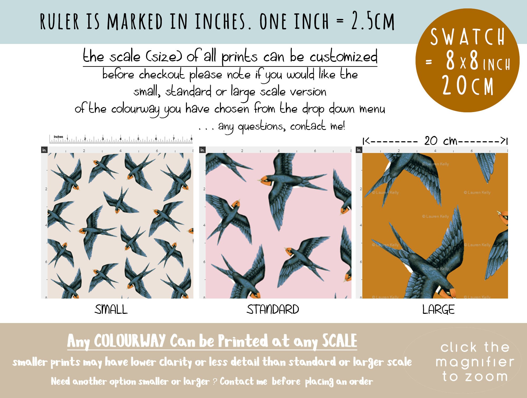 Swooping Swallow Bird Fabric by the YARD Choose Colour & Print - Etsy