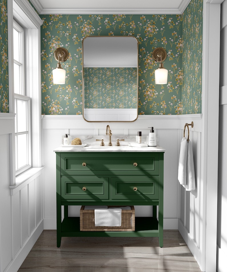 Meadow Floral Drawer Liner Vintage Green Woven Peel & Stick - Etsy