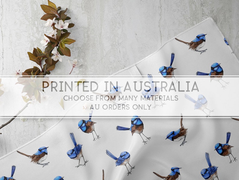Blue Wren Fabric by the Metre Printed in Australia | Etsy Australia