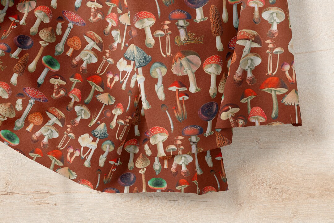 Mushroom Fabric Vintage Toadstools Fungi Woodland Designer Fabrics by ...