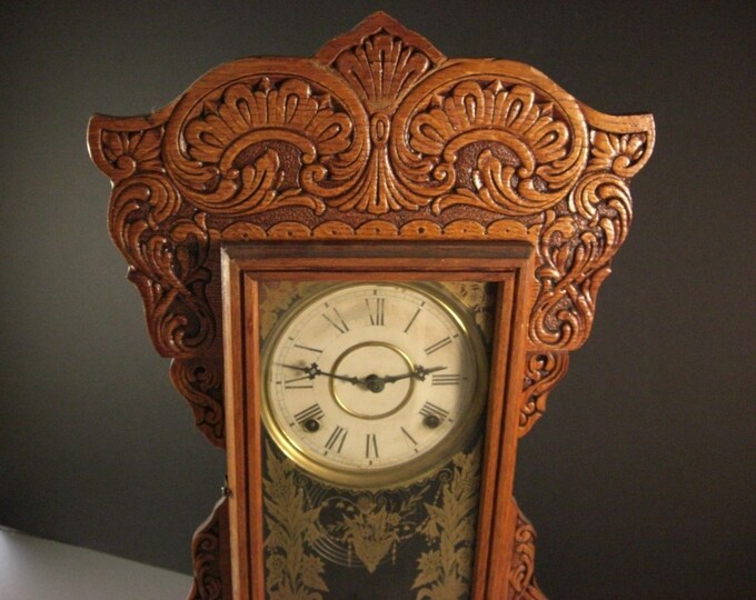 Antique Gilbert Pressed Oak Kitchen Clock - Etsy