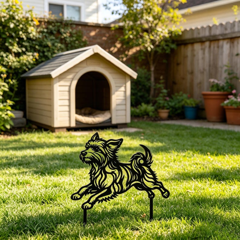 Matte Black Running Yorkie Silhouette Yard Stake, Yorkshire Terrier Dog ...