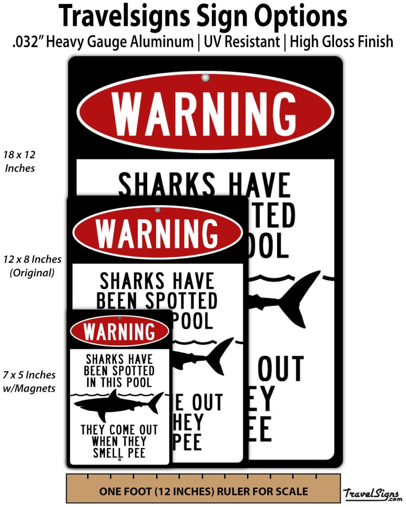 Pool Sign Aluminum Warning: Sharks Spotted Funny Outdoor Swimming Pool ...