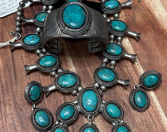 Vintage Navajo Ed Kee Rare Hachita Greenturquoise Squash Blossom ...