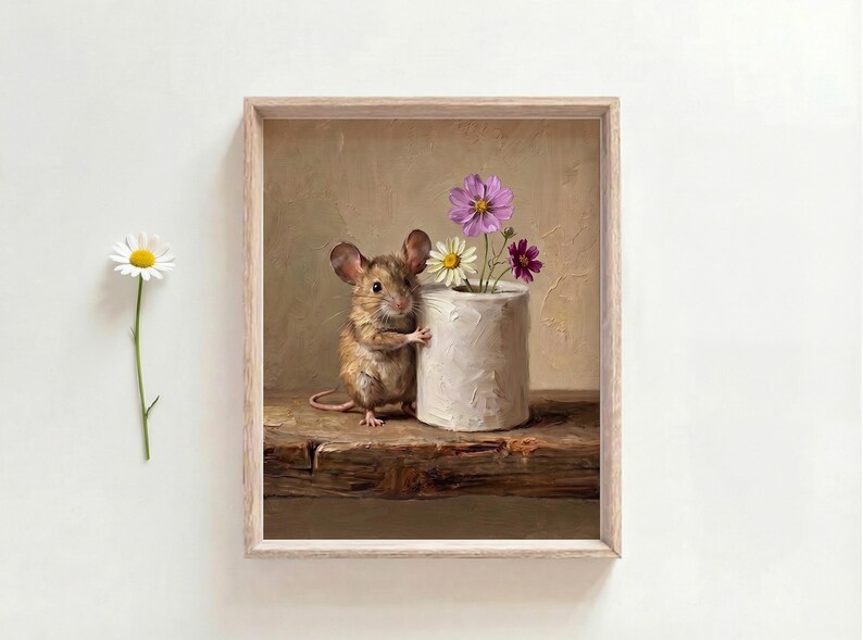 Funny Bathroom Mouse Art PRINTABLE, Impasto Oil Painting Field Mouse ...
