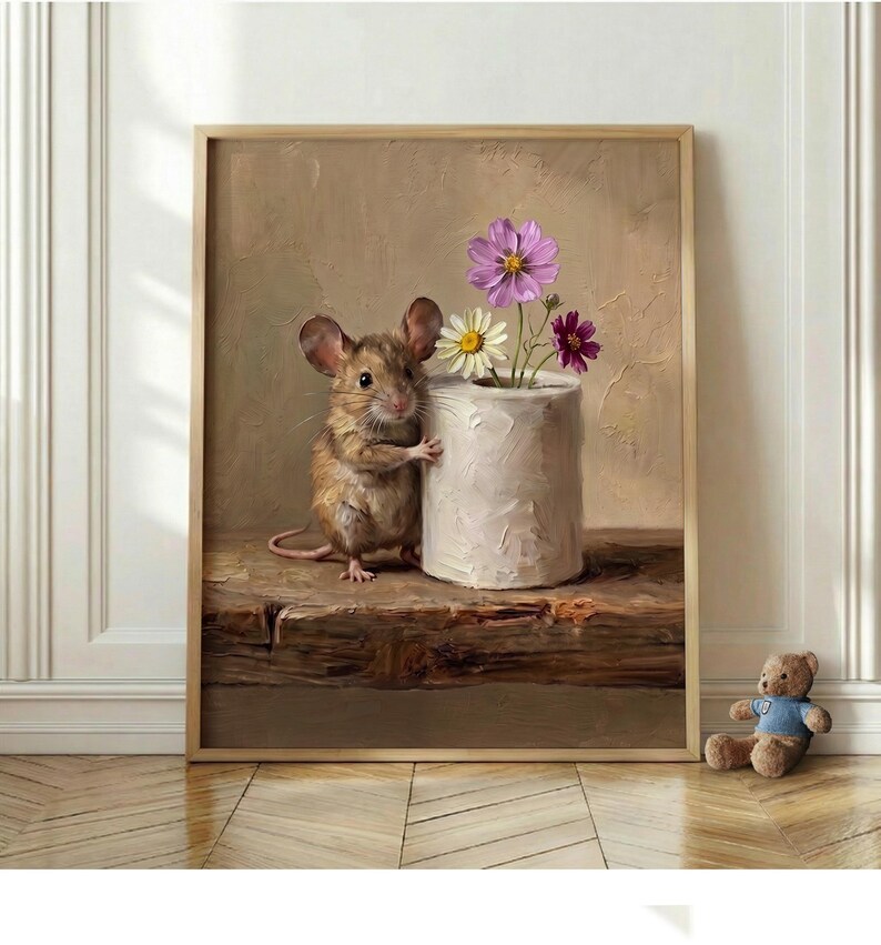 Funny Bathroom Mouse Art PRINTABLE, Impasto Oil Painting Field Mouse ...