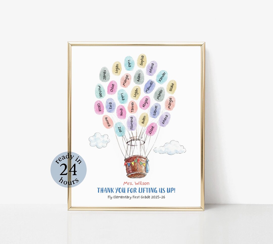 Personalized Teacher Gift, Fingerprint Hot Air Balloon Art ...
