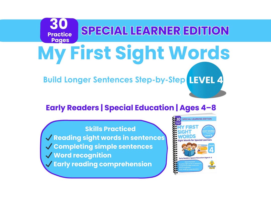 My First Sight Words Workbook Level 4 | Special Education Sentence ...