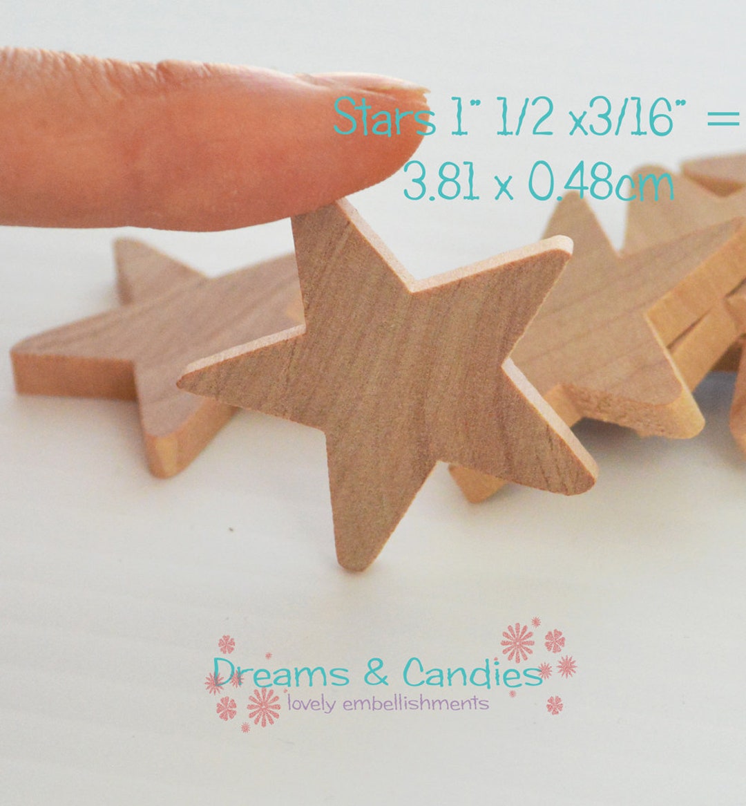 100 Miniature Wooden Stars 1 1/2" -unfinished Wooden Stars -unfinished ...