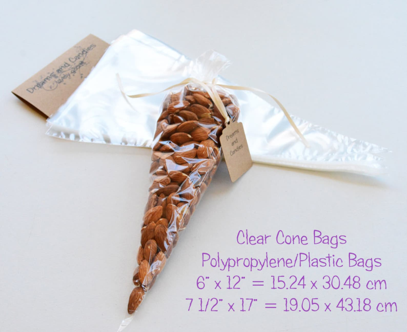 100 Clear Cone Bags Choose Your Size 6x12" or 7 1/2"x17" Clear Bags ...