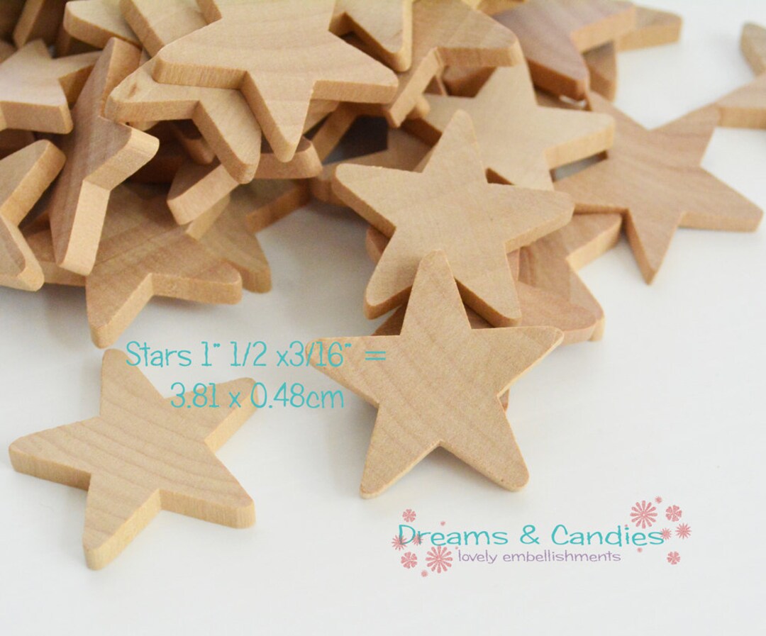 50 Miniature Wooden Stars 1 1/2" -unfinished Wooden Stars -unfinished ...