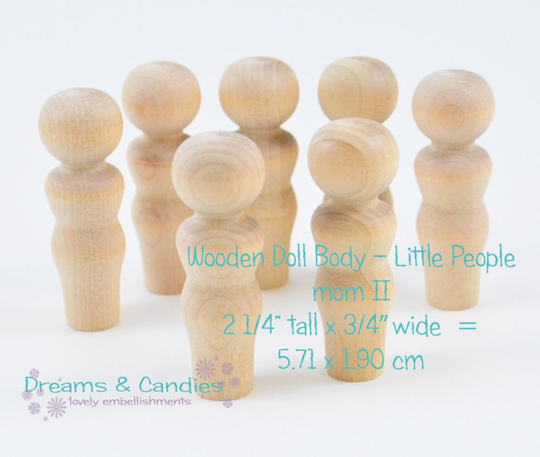 2 Wooden Mom 2-1/4" -lady Family Wood Doll- Miniature Women Cake Topper ...