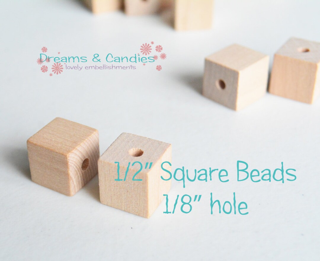 25 Unfinished Cube 1/2 small Square Wood Cubic geometric Craft Beads ...