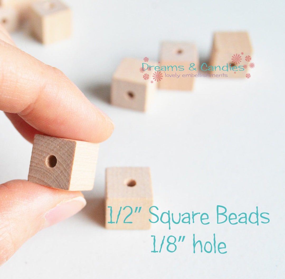 50 Unfinished Cube 1/2 small Square Wood Cubic geometric Craft Beads ...