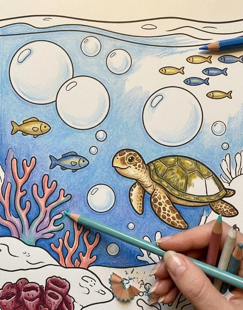 Sea Turtle Underwater Coloring Page | Kids Ocean Activity Sheet (PDF ...
