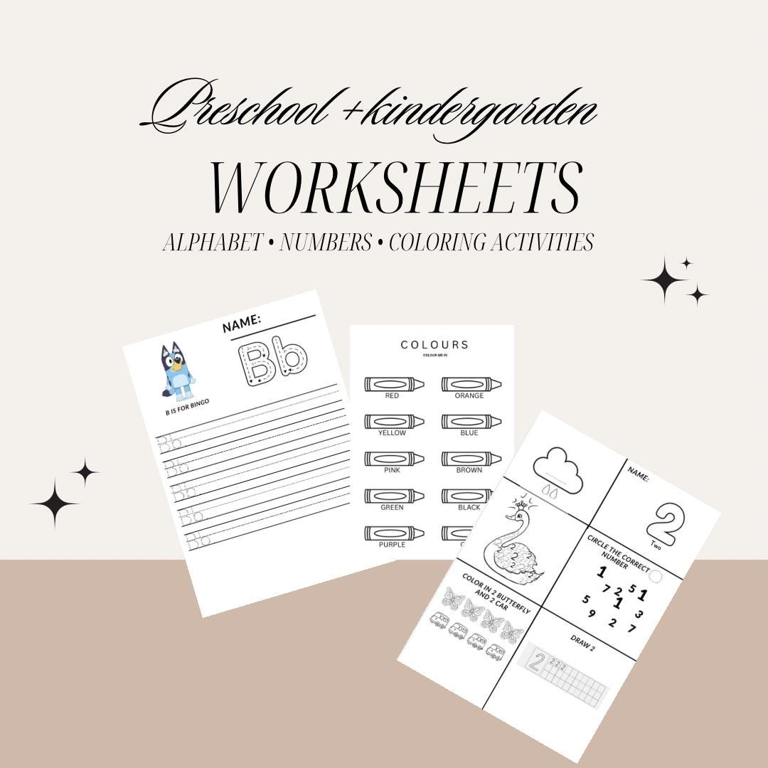 Preschool Kindergarten Alphabet Numbers Coloring Worksheets - Etsy