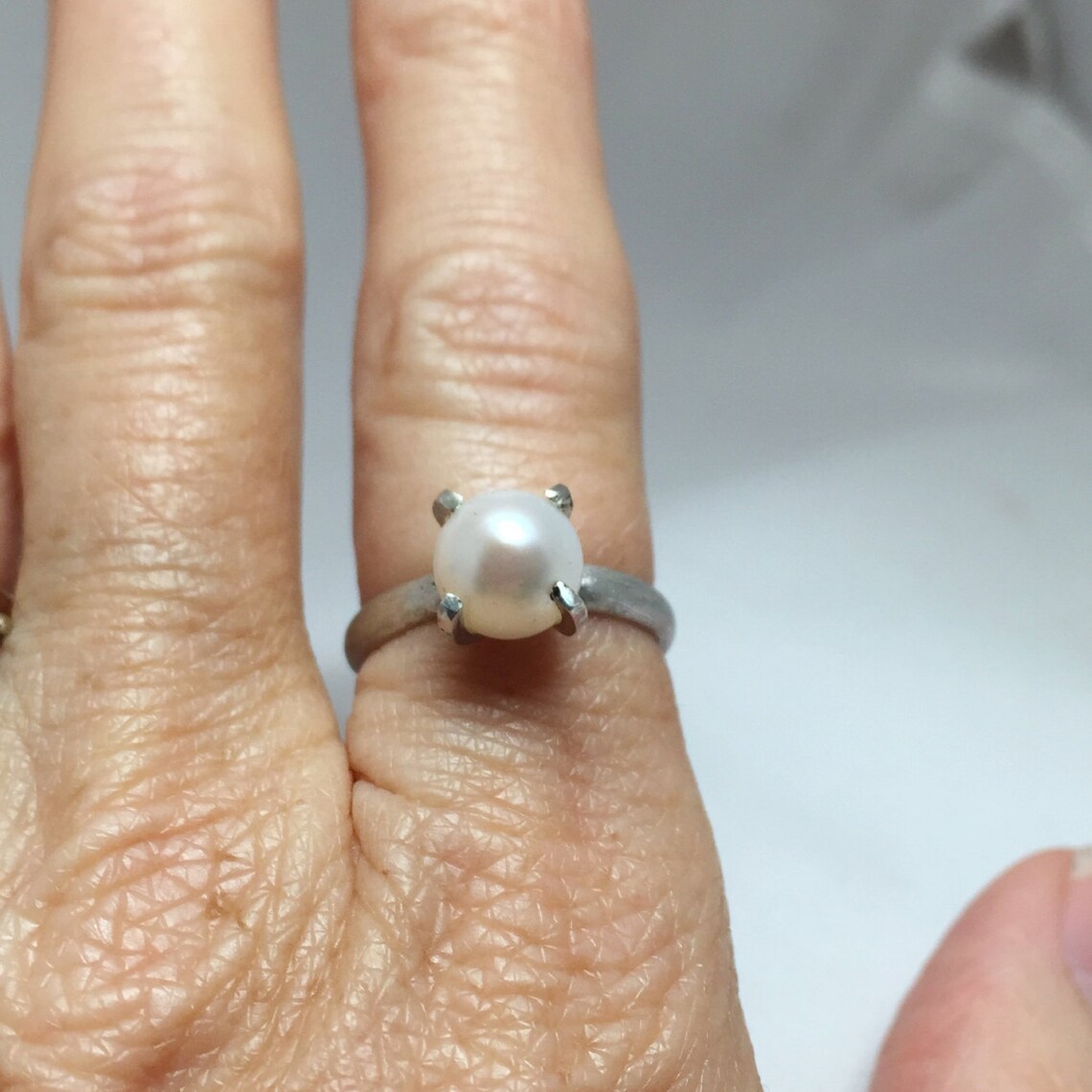 Modern Pearl Ring in Sterling Silver - Etsy