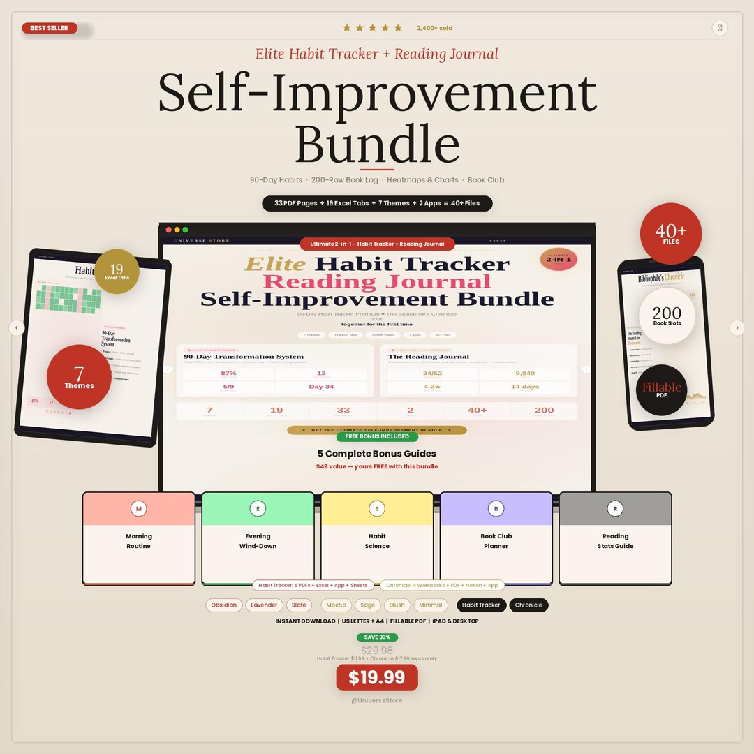 2026 Elite Habit Tracker Printable + Reading Journal Bundle | Fillable ...