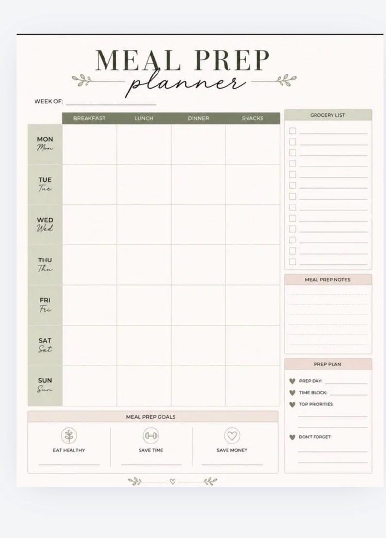 Printable Weekly Meal Planner & Grocery List (digital Download) - Etsy