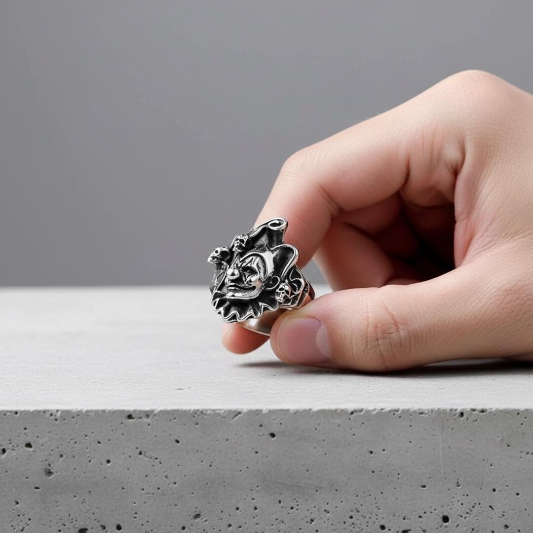 Evil Jester Clown Ring With Ace of Spades, 316L Stainless Steel Gothic ...