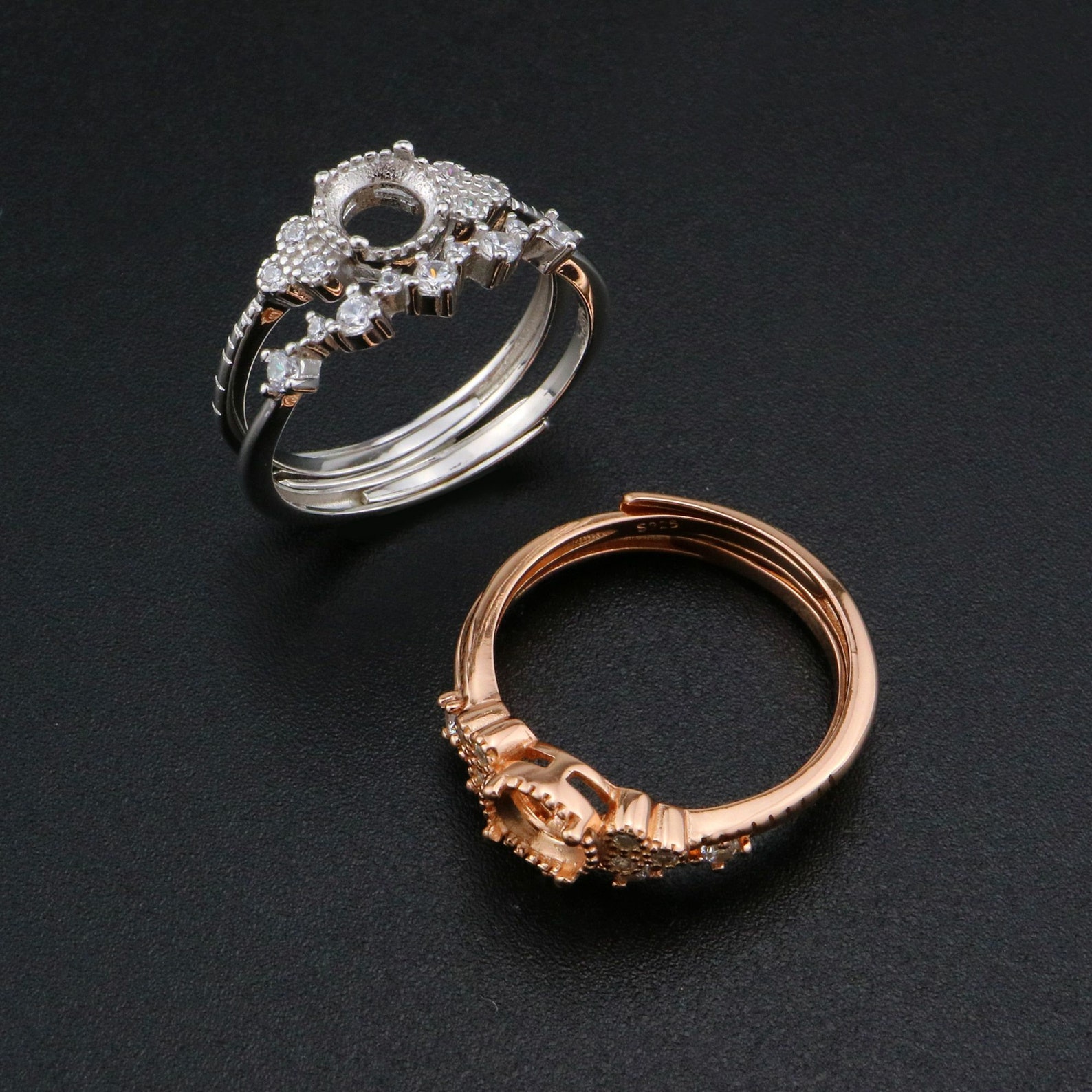 5MM Round Prong Ring Settings Stackable Vinatge Style Rose Gold Plated ...