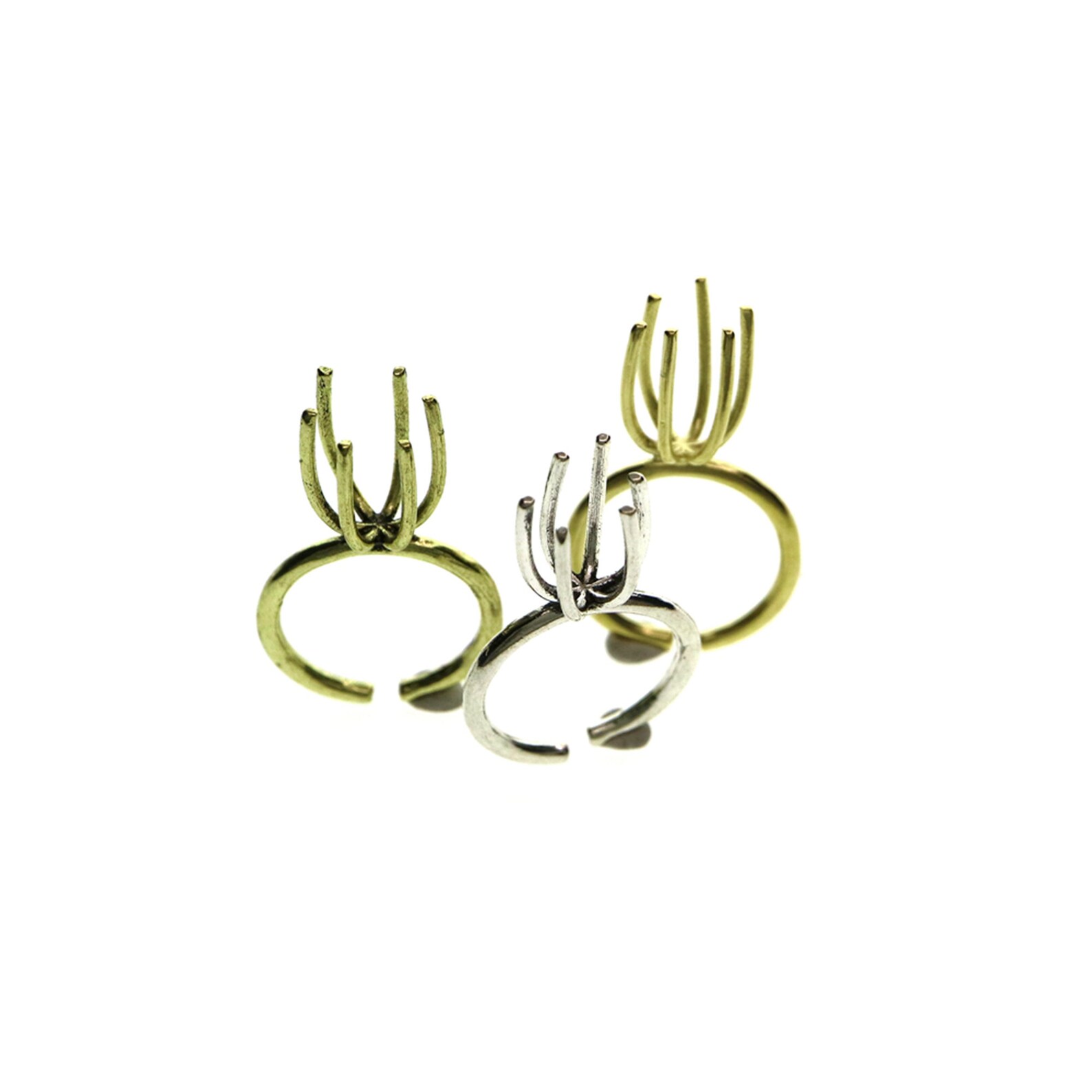 5pcs 15MM Long Prong Irregular Stone Adjutable Brass Ring Settings DIY ...