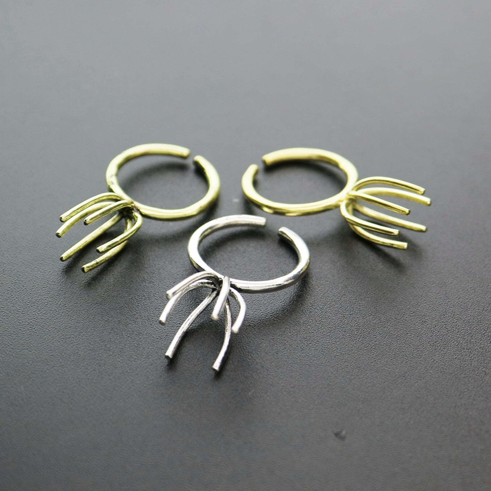 5pcs 15MM Long Prong Irregular Stone Adjutable Brass Ring Settings DIY ...