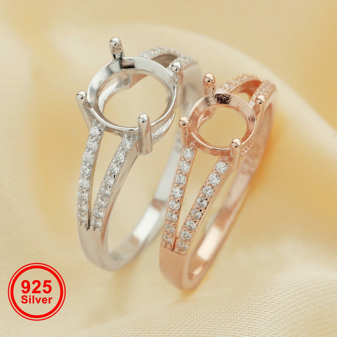 Round Prong Ring Settings,split Shank Solid 925 Sterling Silver Rose ...